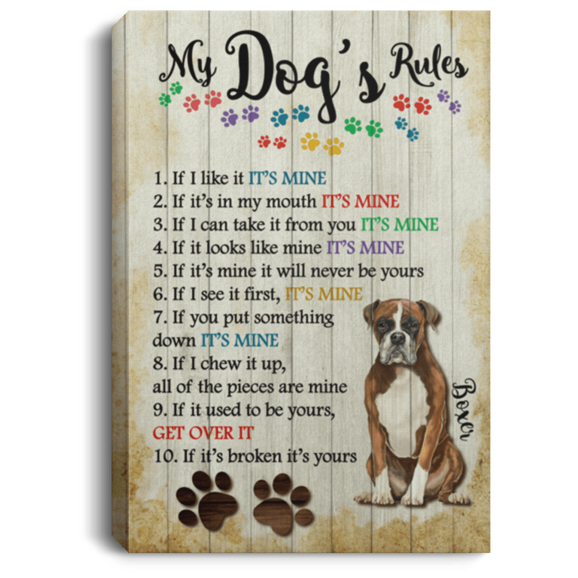 Funny Boxer Saying Gift Ideas | My Boxer Dog's Rules Funny Saying It's ...