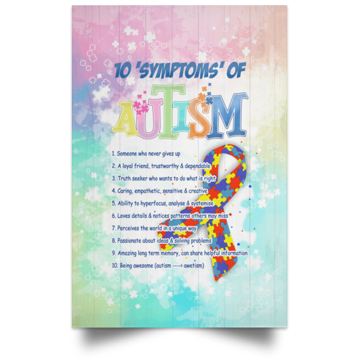 Autism Awareness Poster | 10 Symptoms of Autism Someone Never Gives Up ...