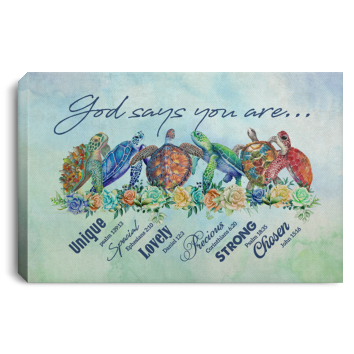 Ocean Turtles Words Saying Canvas | God Says You Are Strong Turtle Sea ...