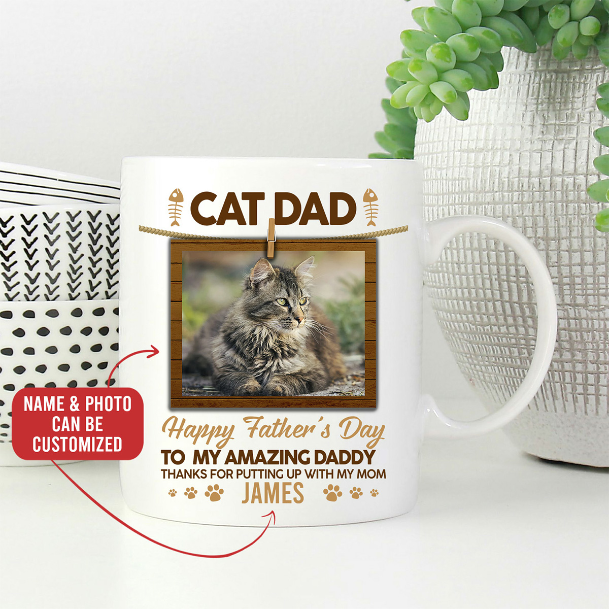 Personalized Photo Cat Dad Happy Father's Day To My Amazing Daddy ...