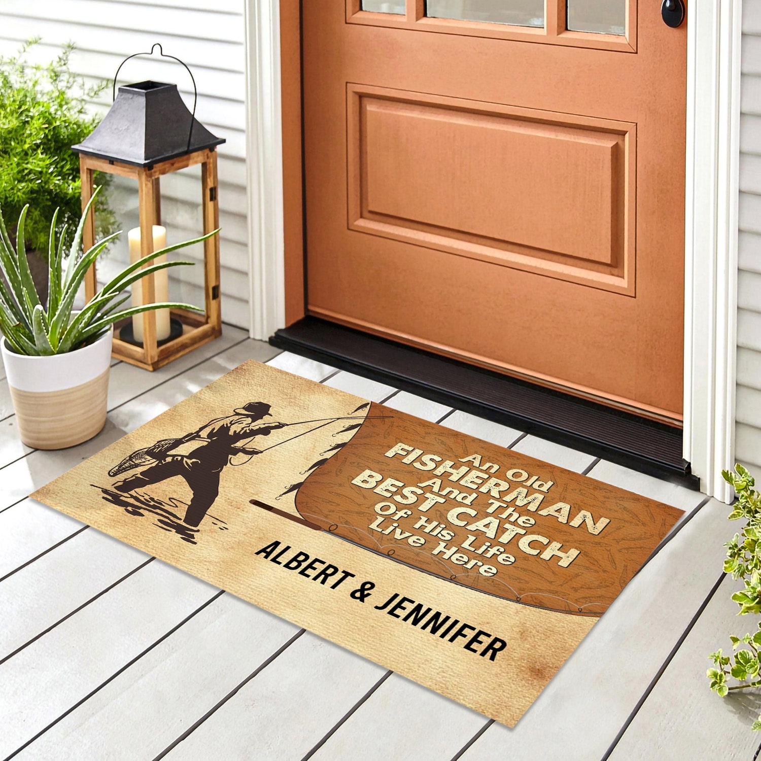 Fishing Doormat | Personalized An Old Fisherman And The Best Catch Of ...