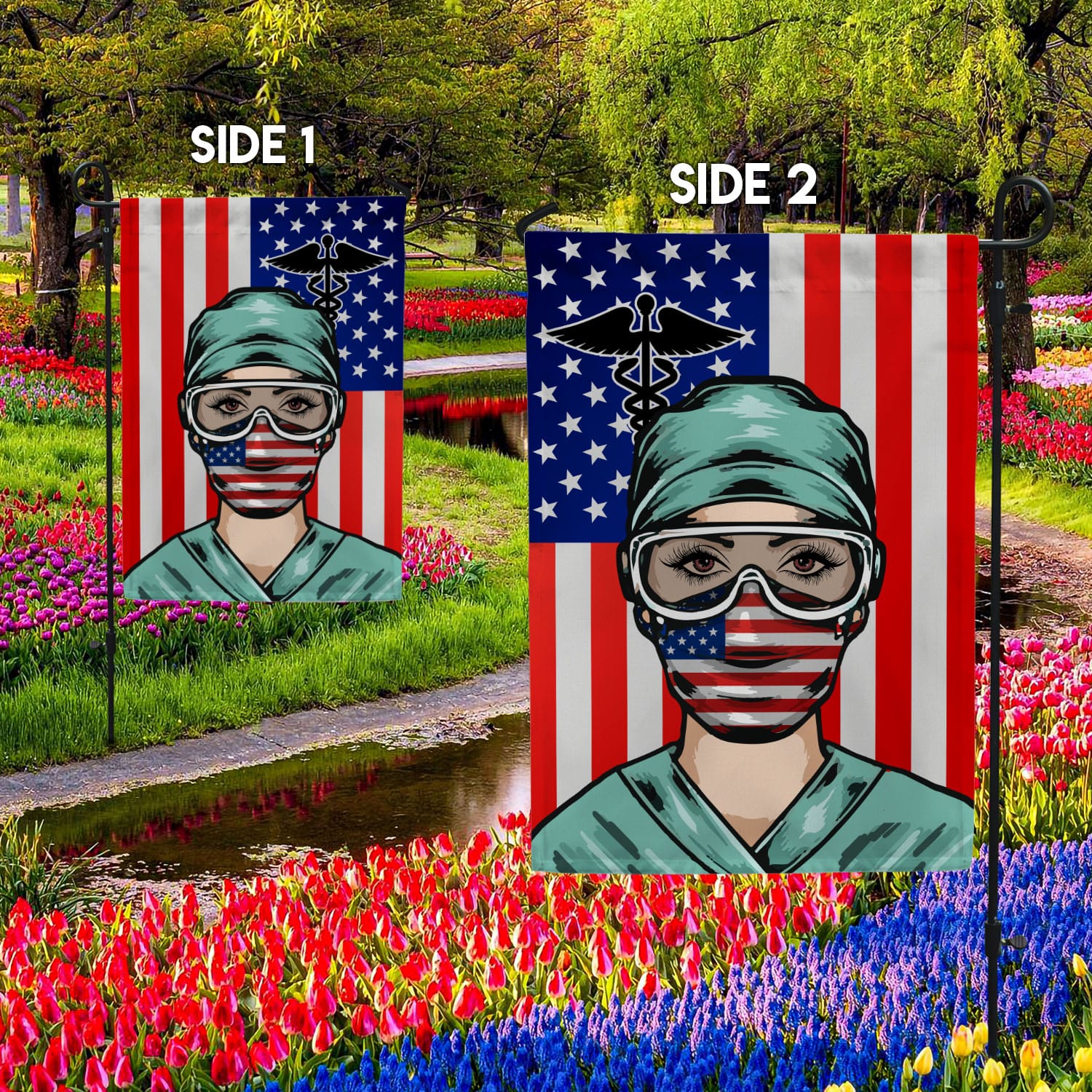 Nurse American Flag Caduceus Garden Flag - Nurse Hero House Flag - Wall ...