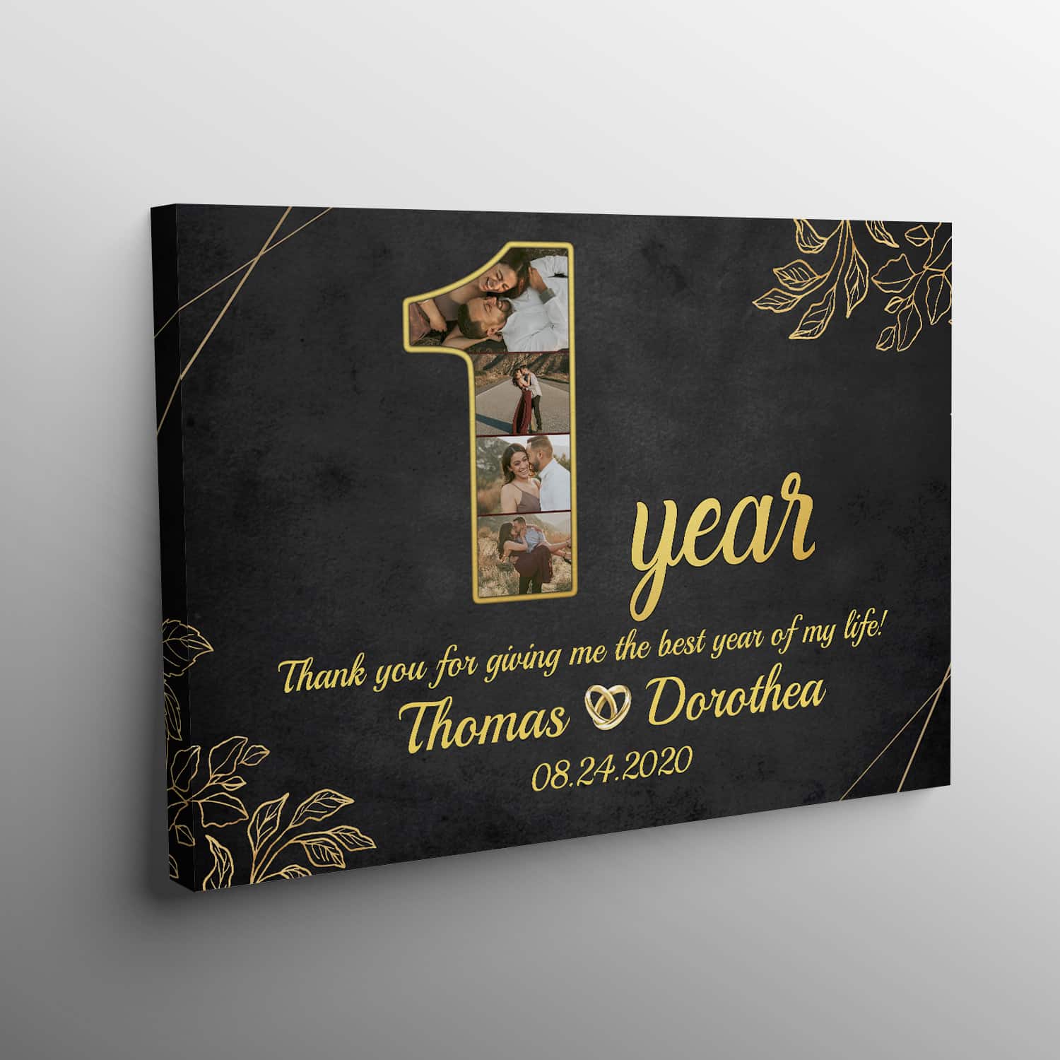 Personalized 1 Year Together Anniversary Framed Canvas - Custom Photo ...