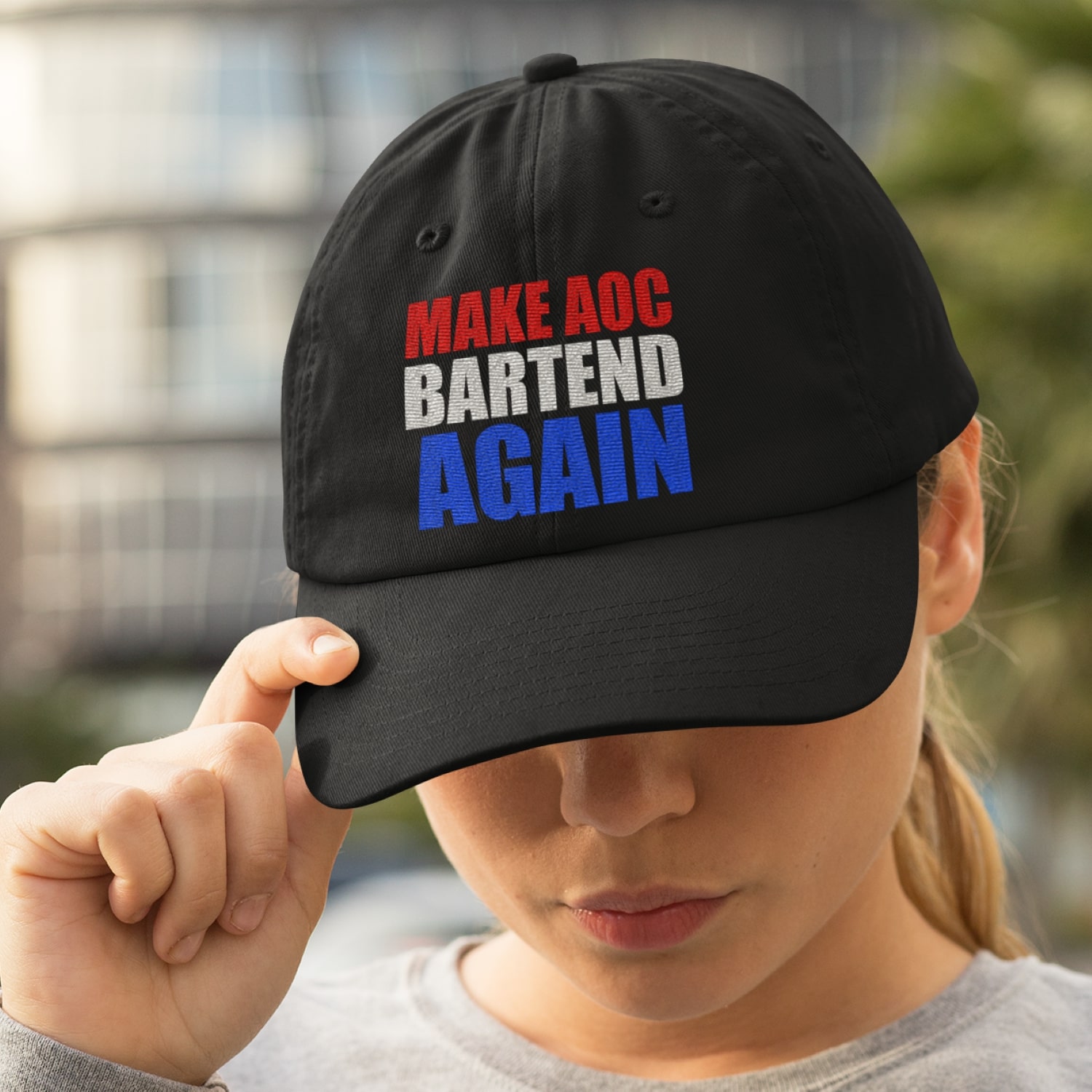 Make AOC Bartend Again Twill Cap - High-Profile Snapback Hat - Funny ...