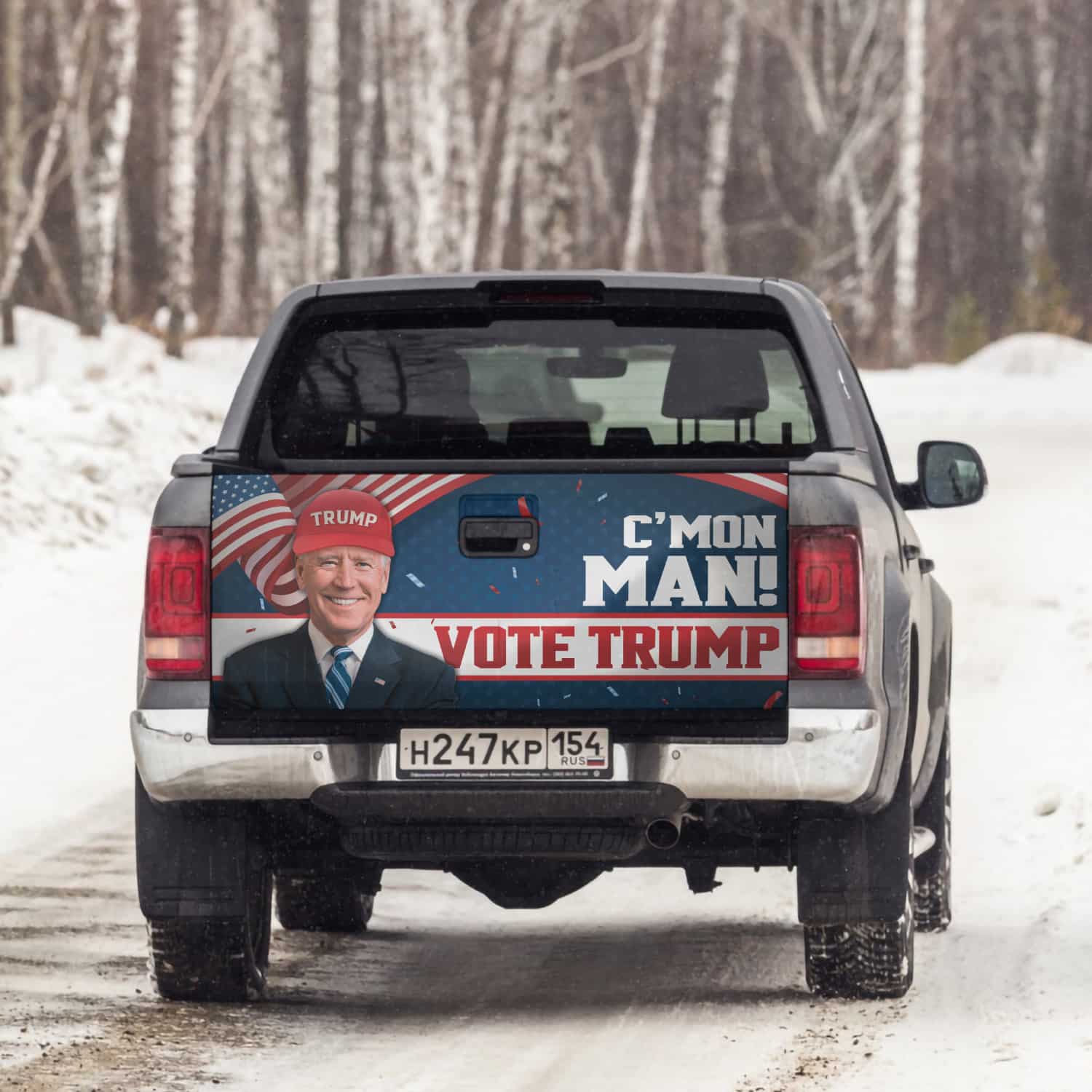 C'mon Man Vote Trump Funny Joe Biden Wearing Trump Hat Truck Tailgate ...